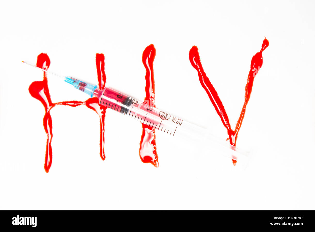 HIV spelled out in blood and syringe Stock Photo - Alamy