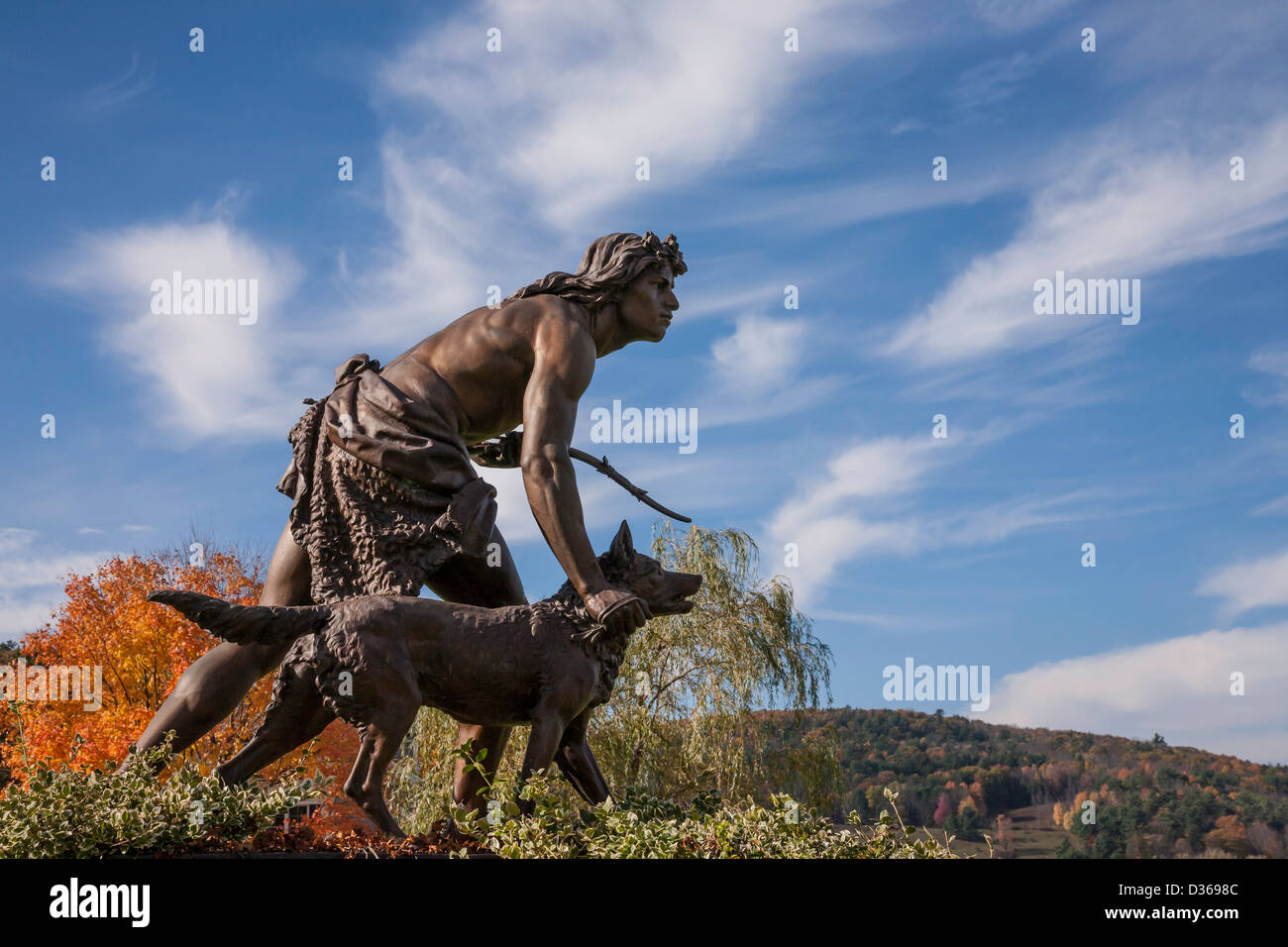 Indian Hunter Statue, Fall Foliage, Cooperstown, NY Stock Photo - Alamy
