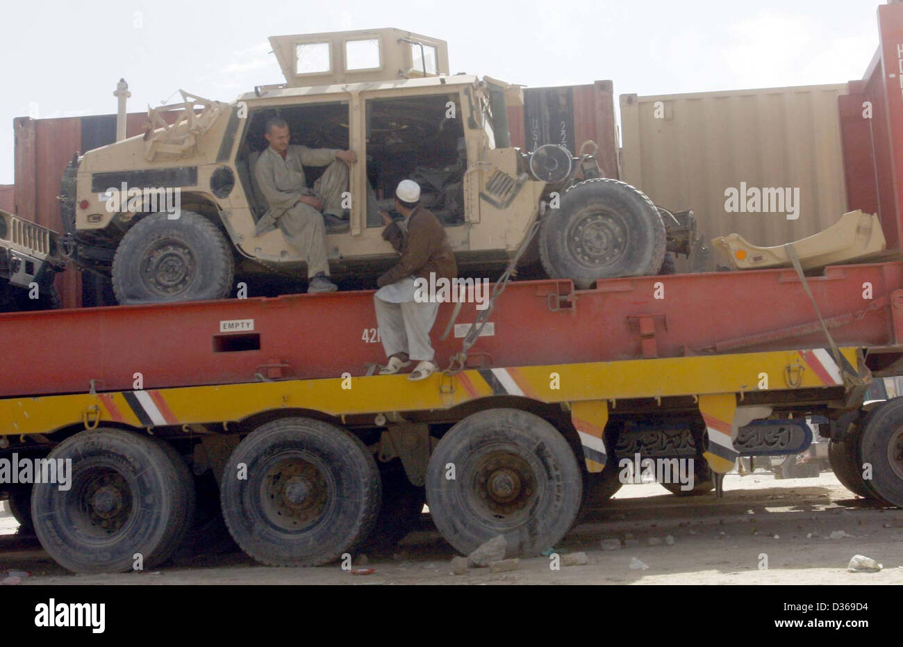 Trucks waiting for custom clearance carrying US military equipments at ...