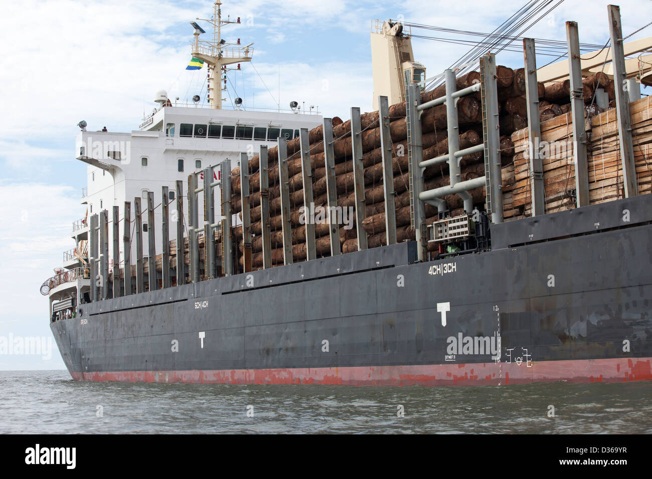 LIBREVILLE, GABON, 5th October 2012: Eco-guards check a Chinese ship ...