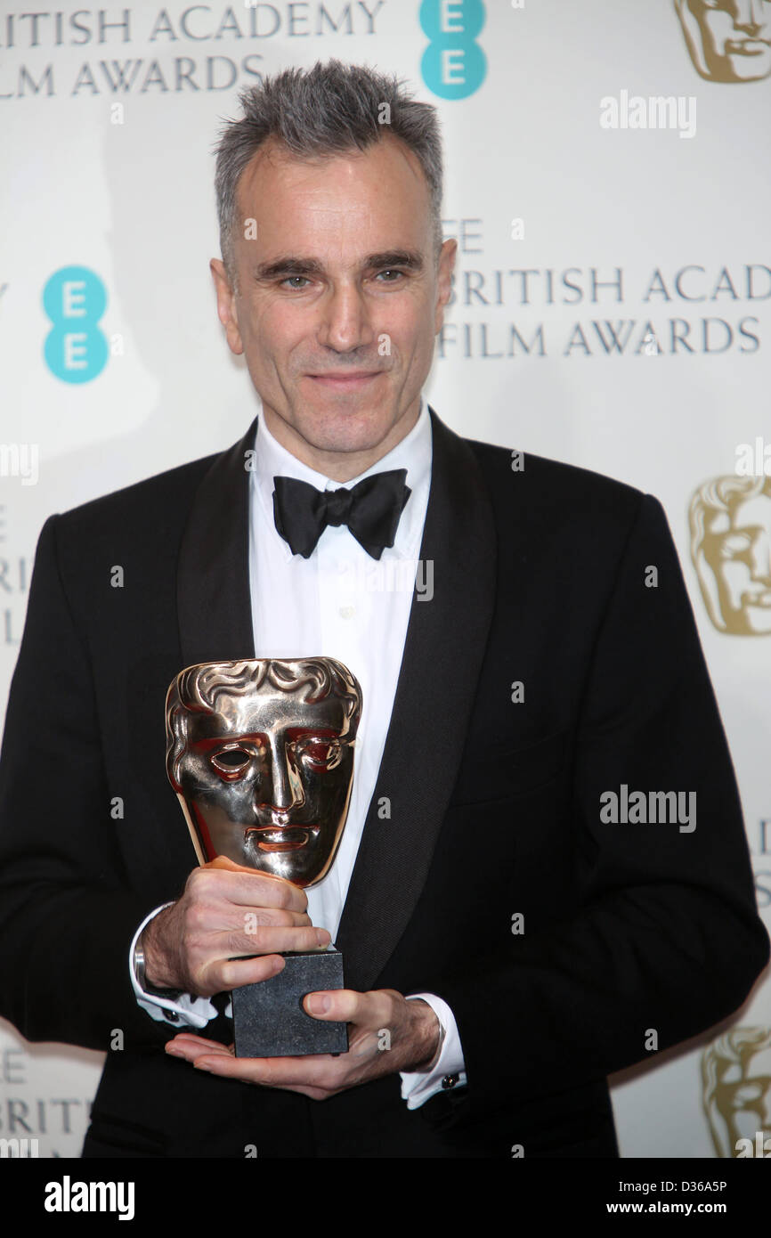 Best actor winner Daniel Day Lewis poses in the press room of the EE ...
