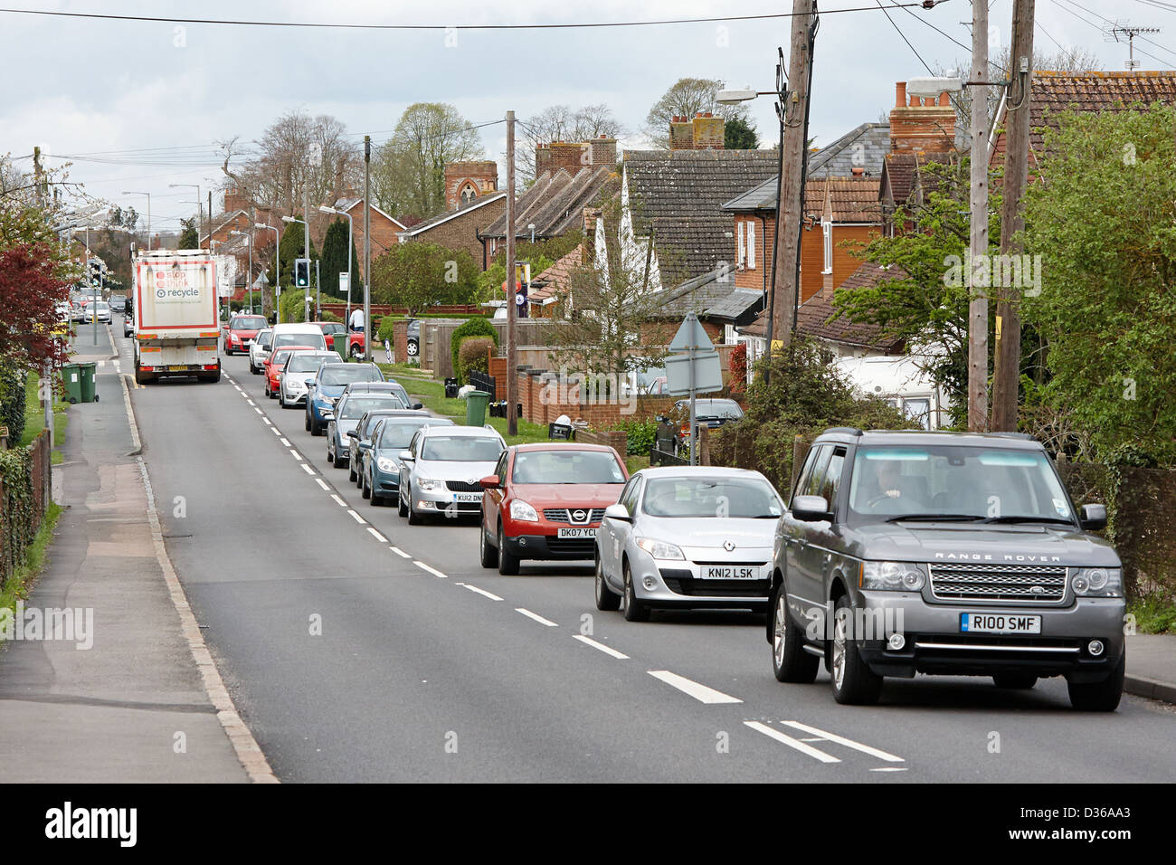 Morning rush hour traffic queue in Stoke Mandeville, Buckinghamshire ...