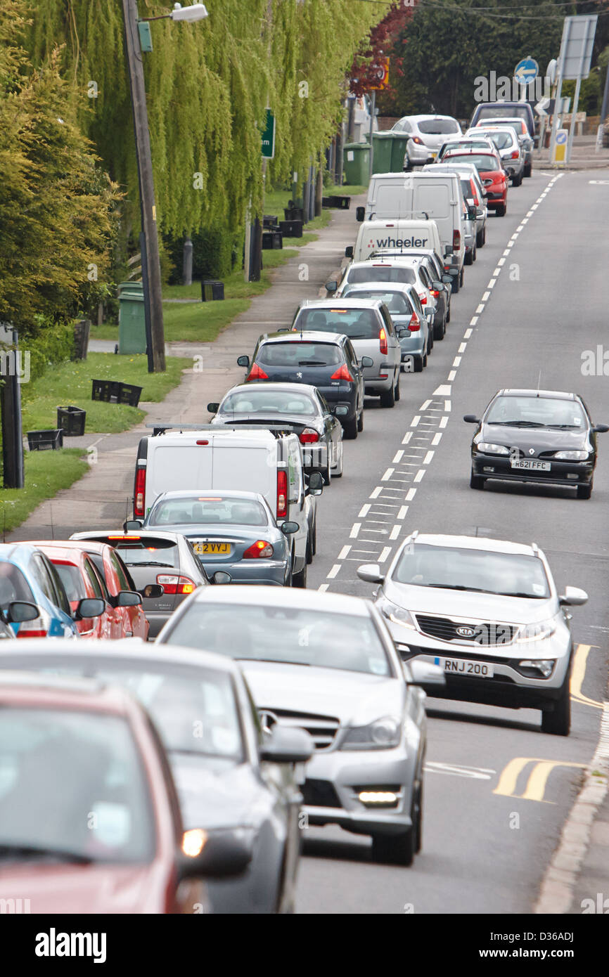 Morning rush hour traffic queue in Stoke Mandeville, Buckinghamshire ...
