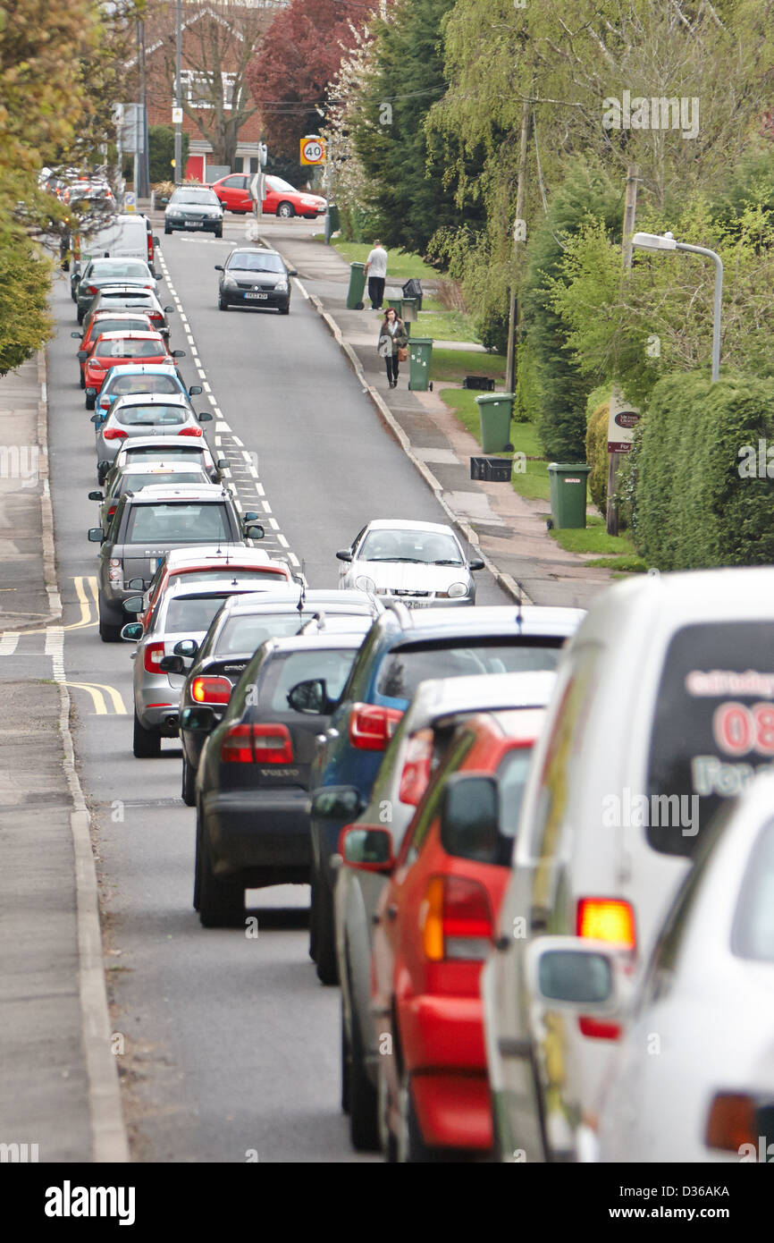 Morning rush hour traffic queue in Stoke Mandeville, Buckinghamshire ...