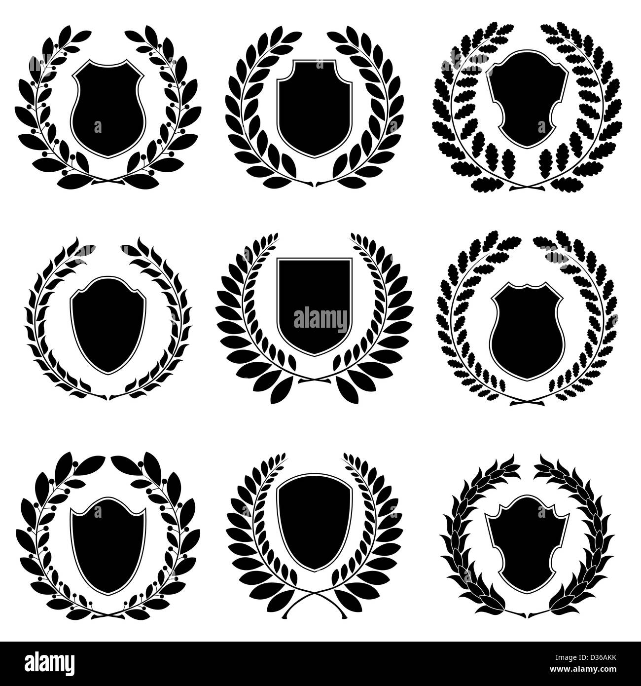 Set of heraldic black emblems on the white background Stock Photo - Alamy