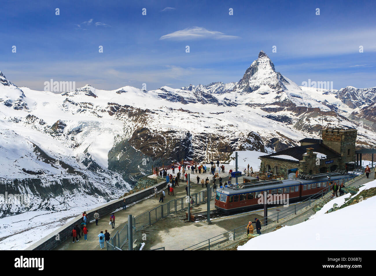 View on the Gornergrat train and Matterhorn, southern Switzerland Stock ...