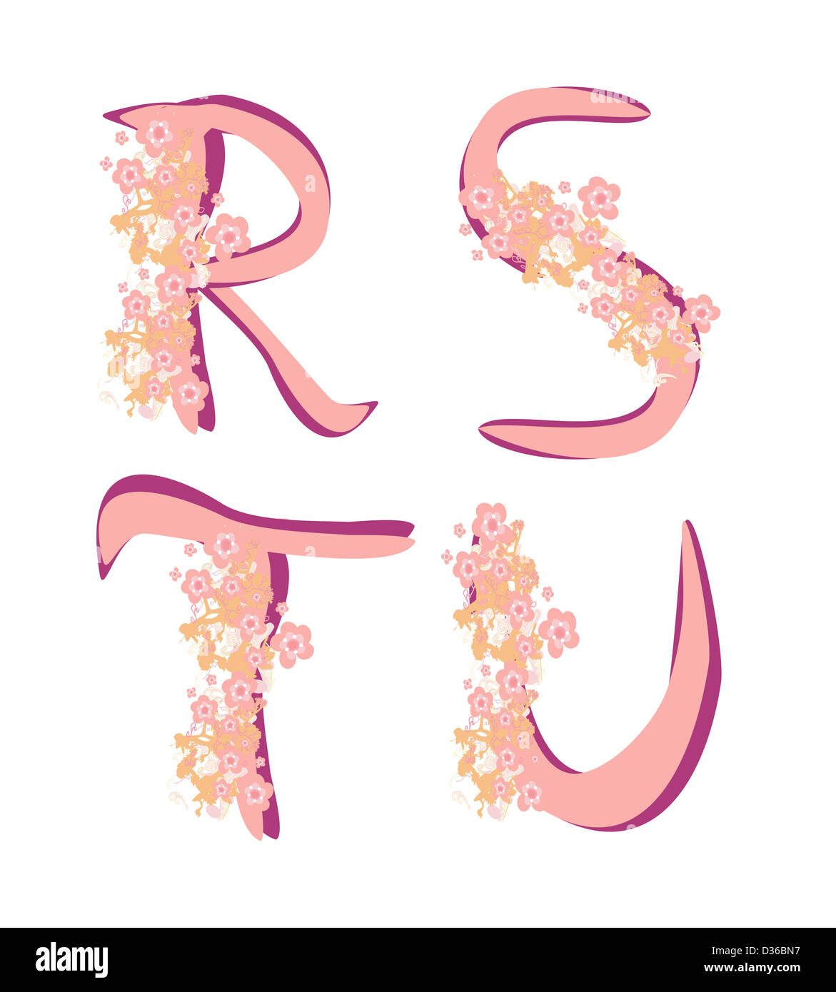 Vector spring alphabet with flowers letters R,S,T,U Stock Photo - Alamy