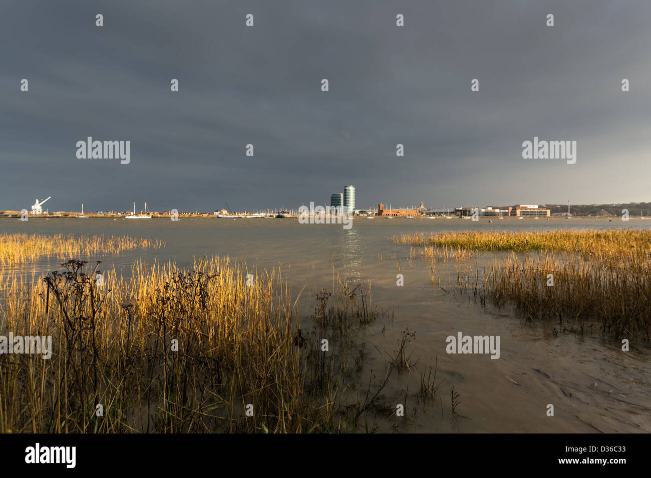 Dockside development at Chatham Maritime in Medway Kent, bathed in ...