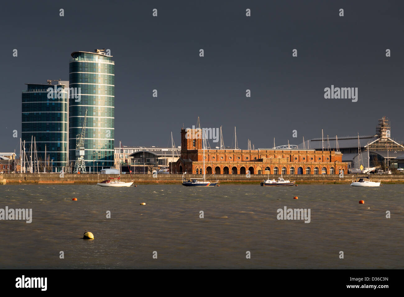 Dockside development at Chatham Maritime in Medway Kent, bathed in ...