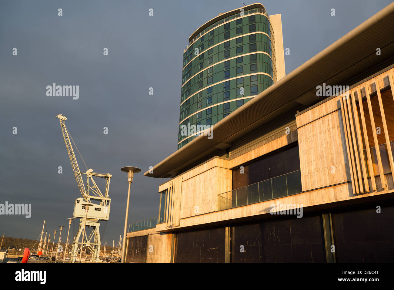 Dockside development at Chatham Maritime in Medway Kent, bathed in ...