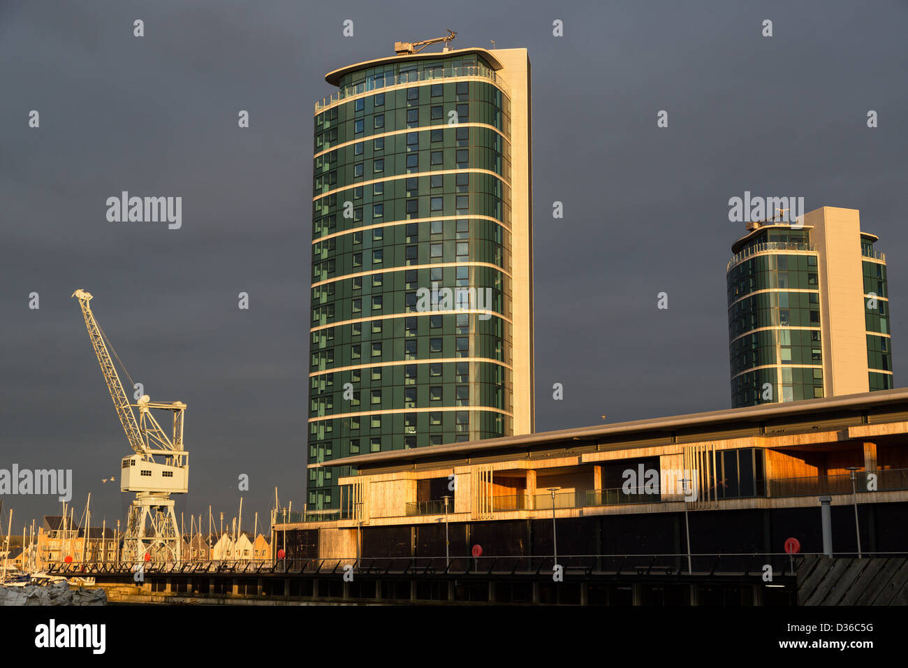 Dockside development at Chatham Maritime in Medway Kent, bathed in ...