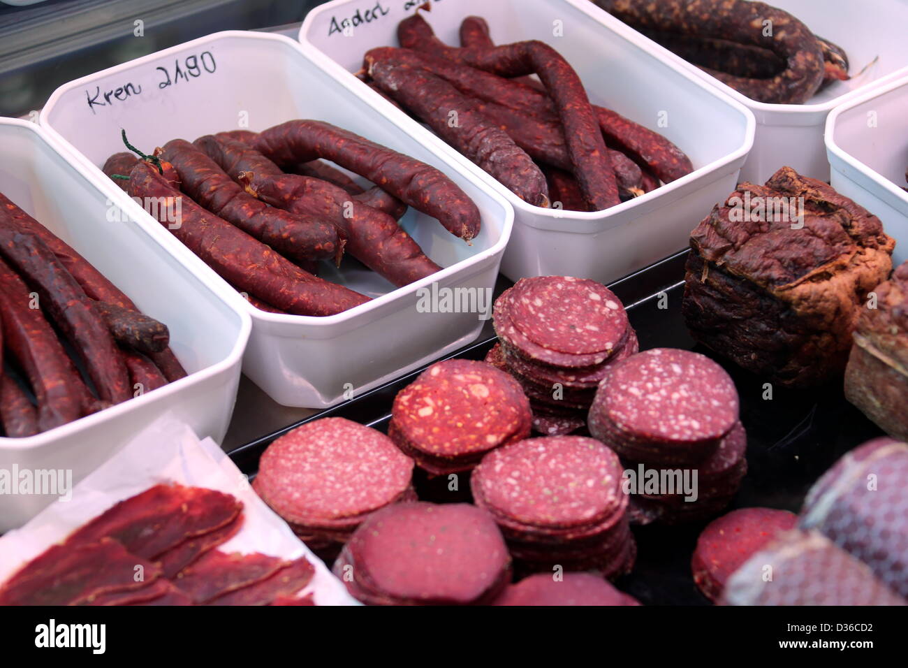 Horsemeat sausages lie in the shop window of a horse butchery in Munich ...