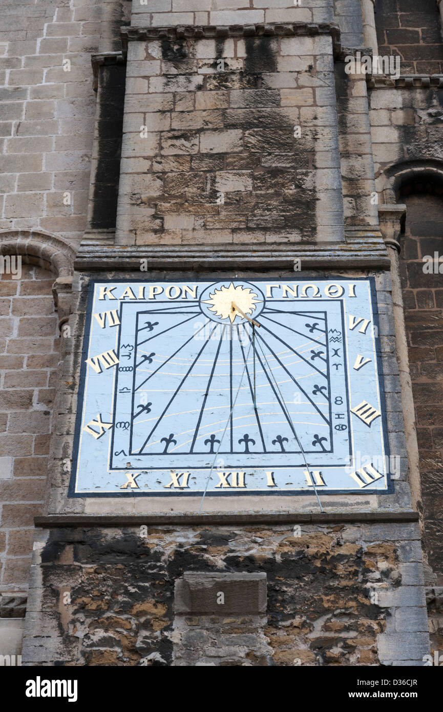 Sundial Clock on the wall at Ely Cathedral Ely Cambridgeshire UK Stock ...