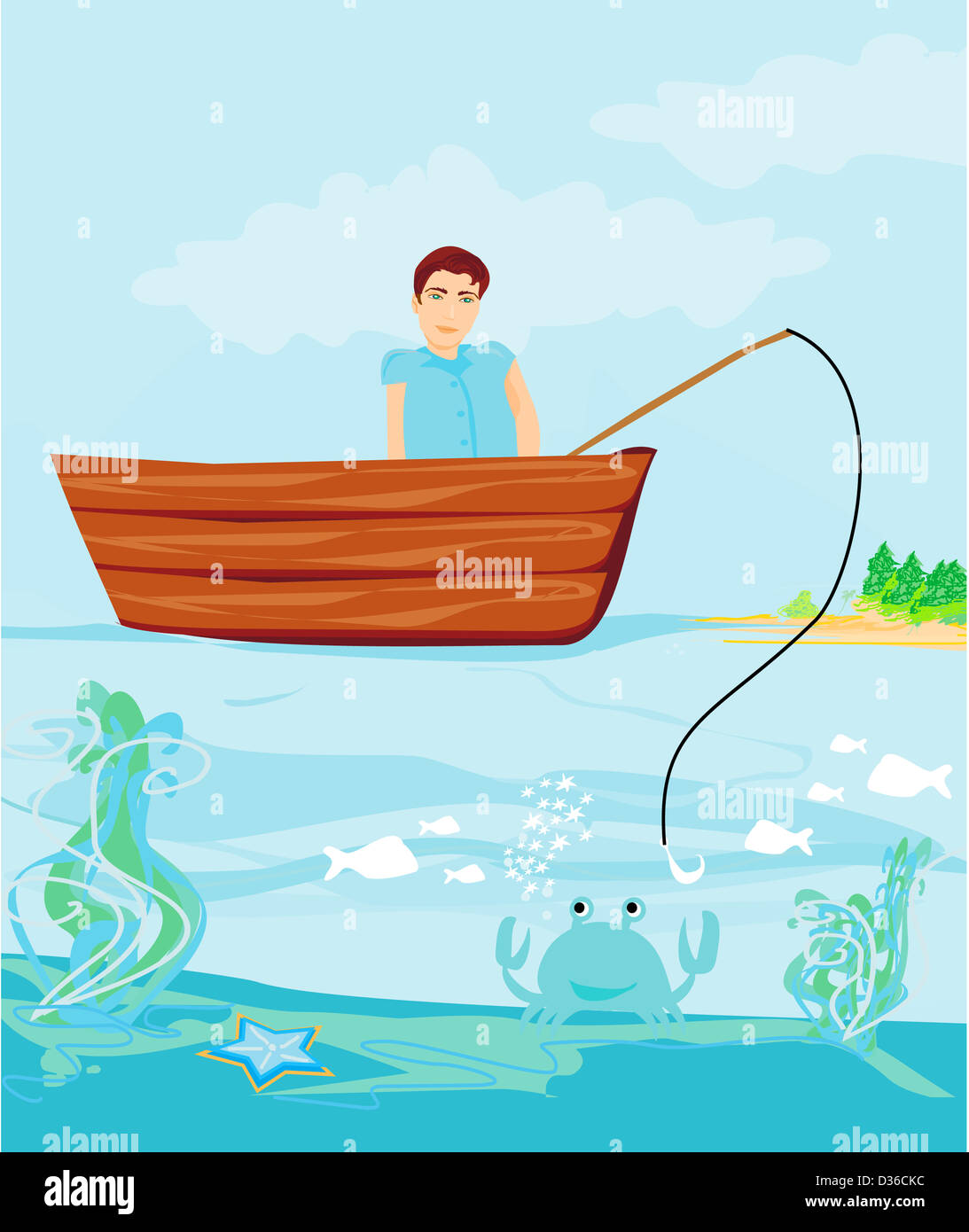 Fisherman catching the fish Stock Photo - Alamy
