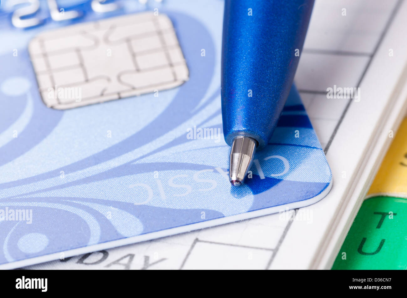 Credit card, diary and pen close up Stock Photo - Alamy