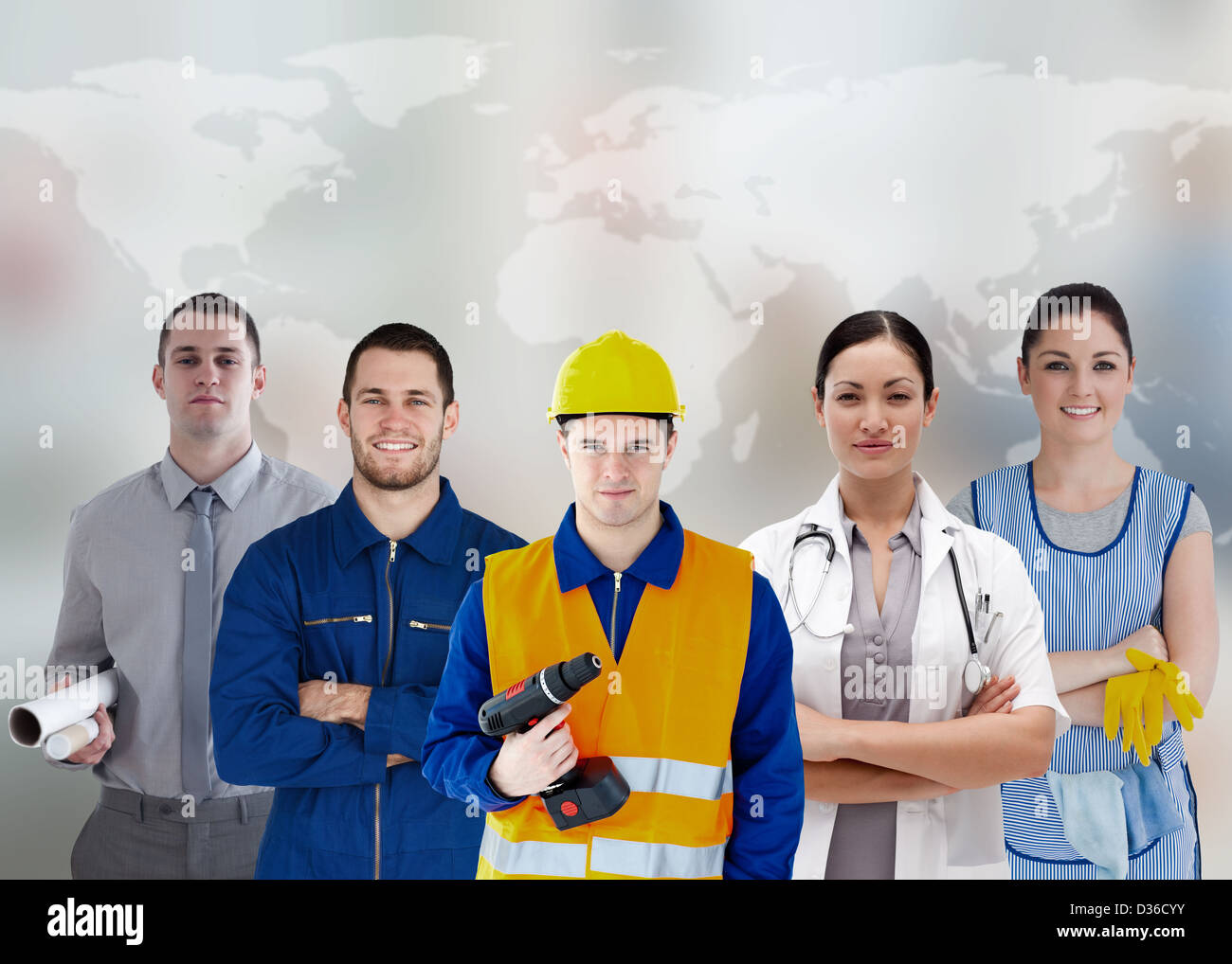 Five workers of different industries Stock Photo - Alamy