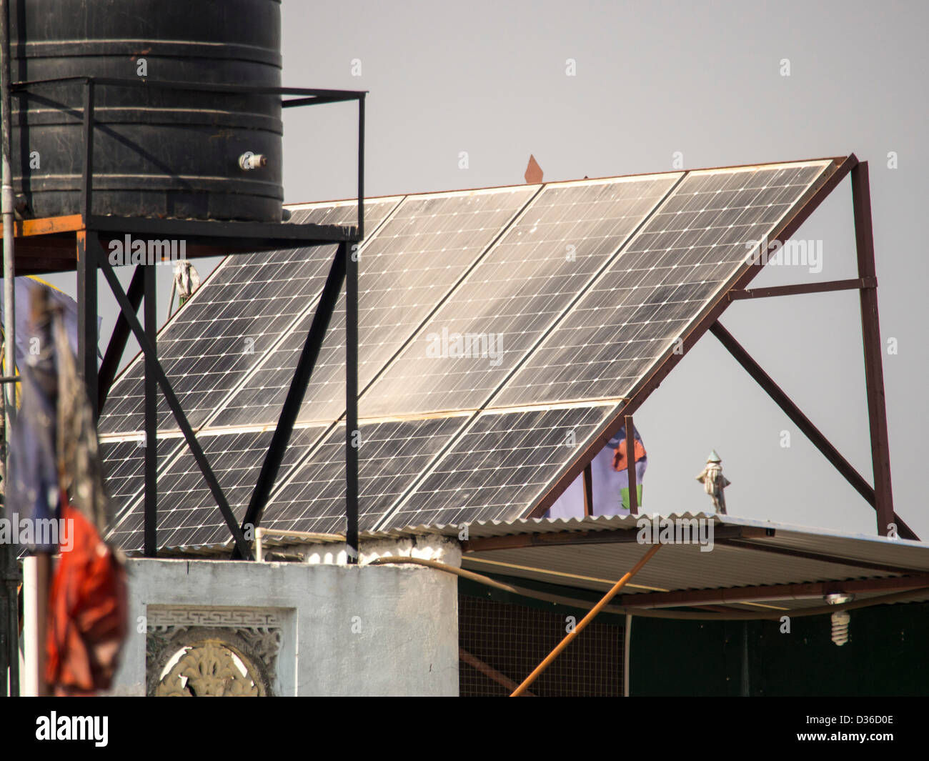 Solar photo voltaic panel on a rooftop in Kathmandu, Nepal Stock Photo ...