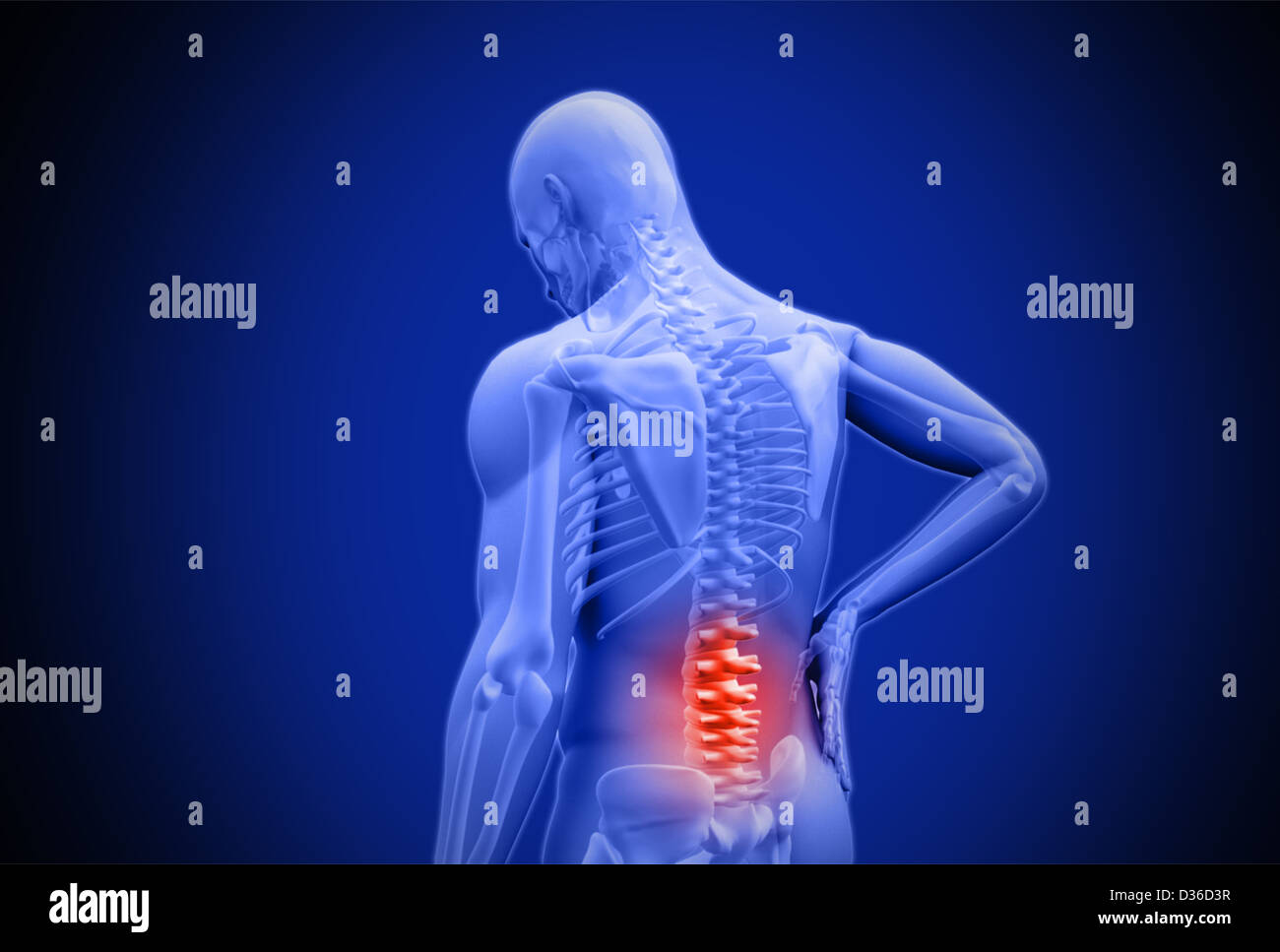 Digital blue human rubbing highlighted red lower back pain Stock Photo ...
