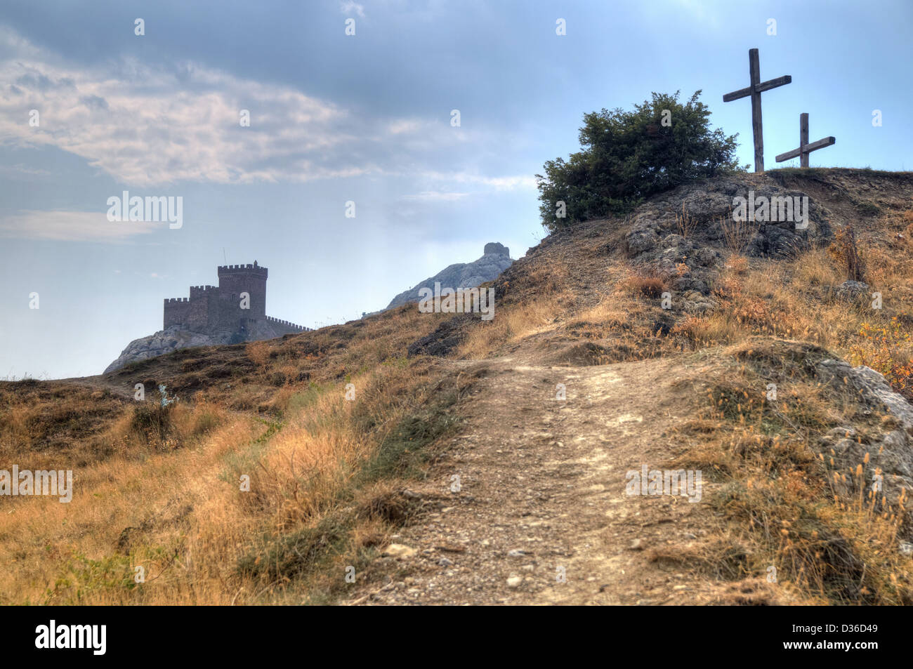 Tower of Genoa fortress in Sudak Crimea From the ground up on the hill ...