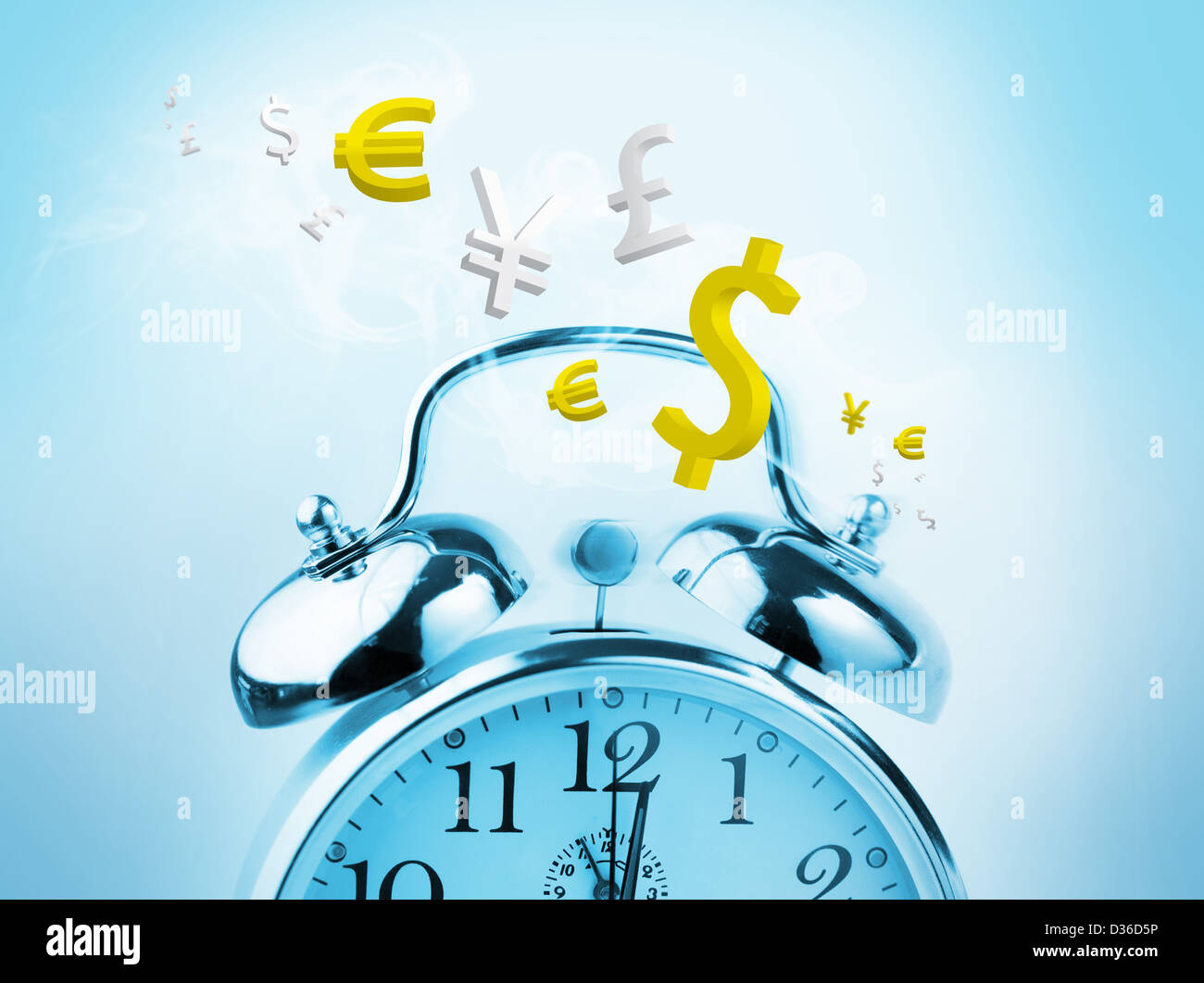 Time is money in blue with yellow currency Stock Photo - Alamy