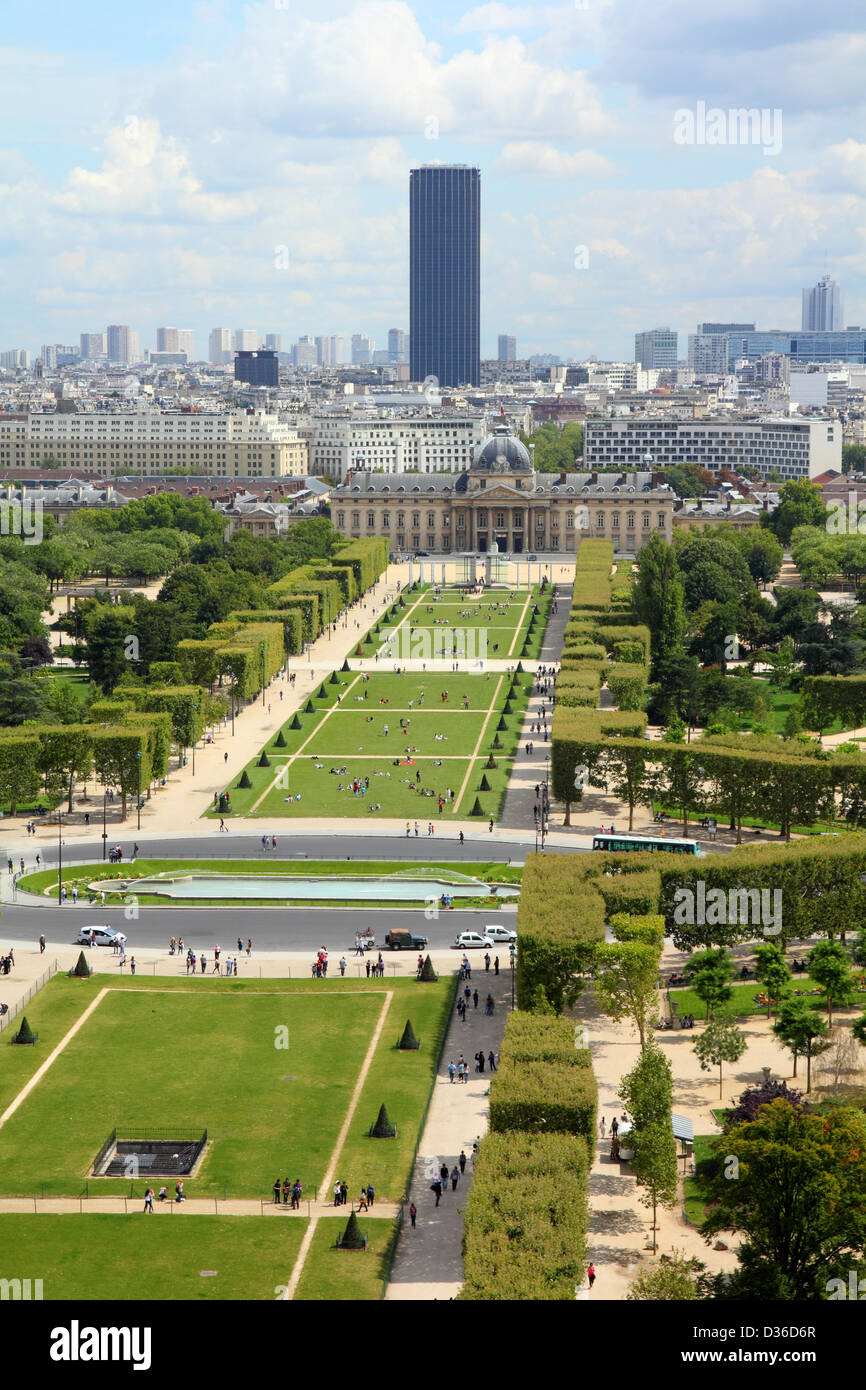Paris, France - cityscape with Field of Mars gardens and Montparnasse ...