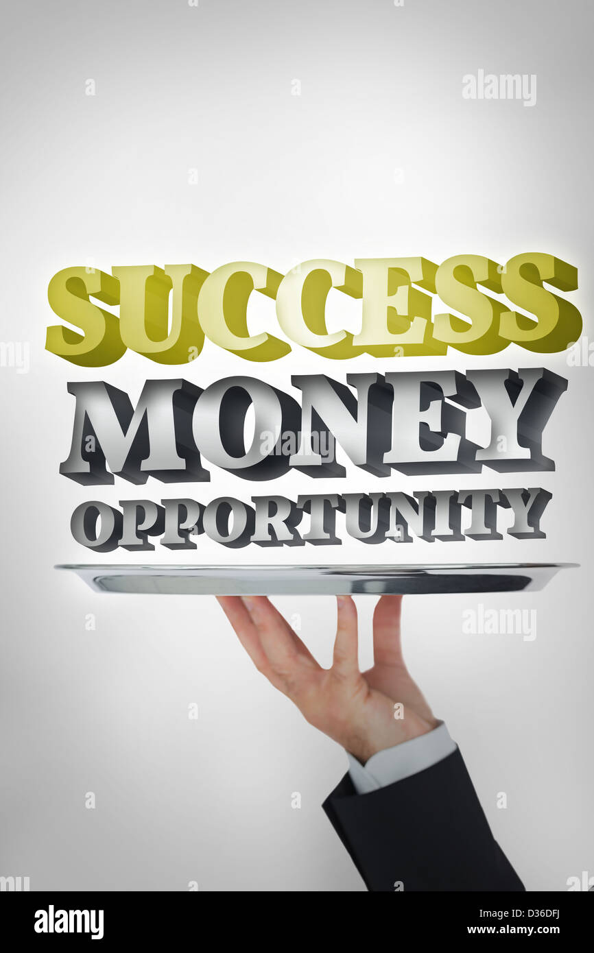 Waiter presenting success money and opportunity Stock Photo - Alamy