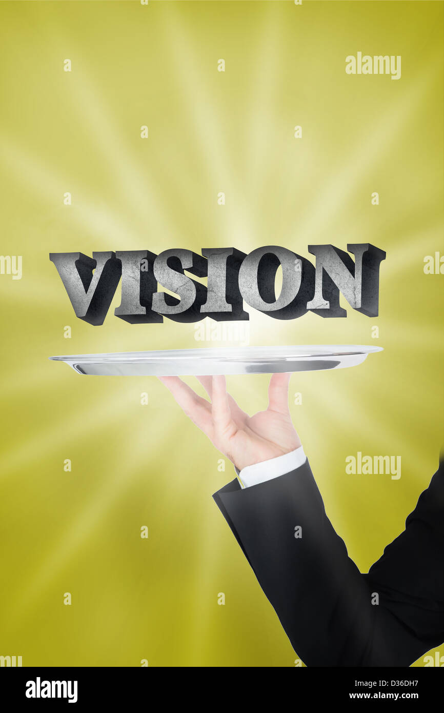 Waiter offering grey vision Stock Photo - Alamy