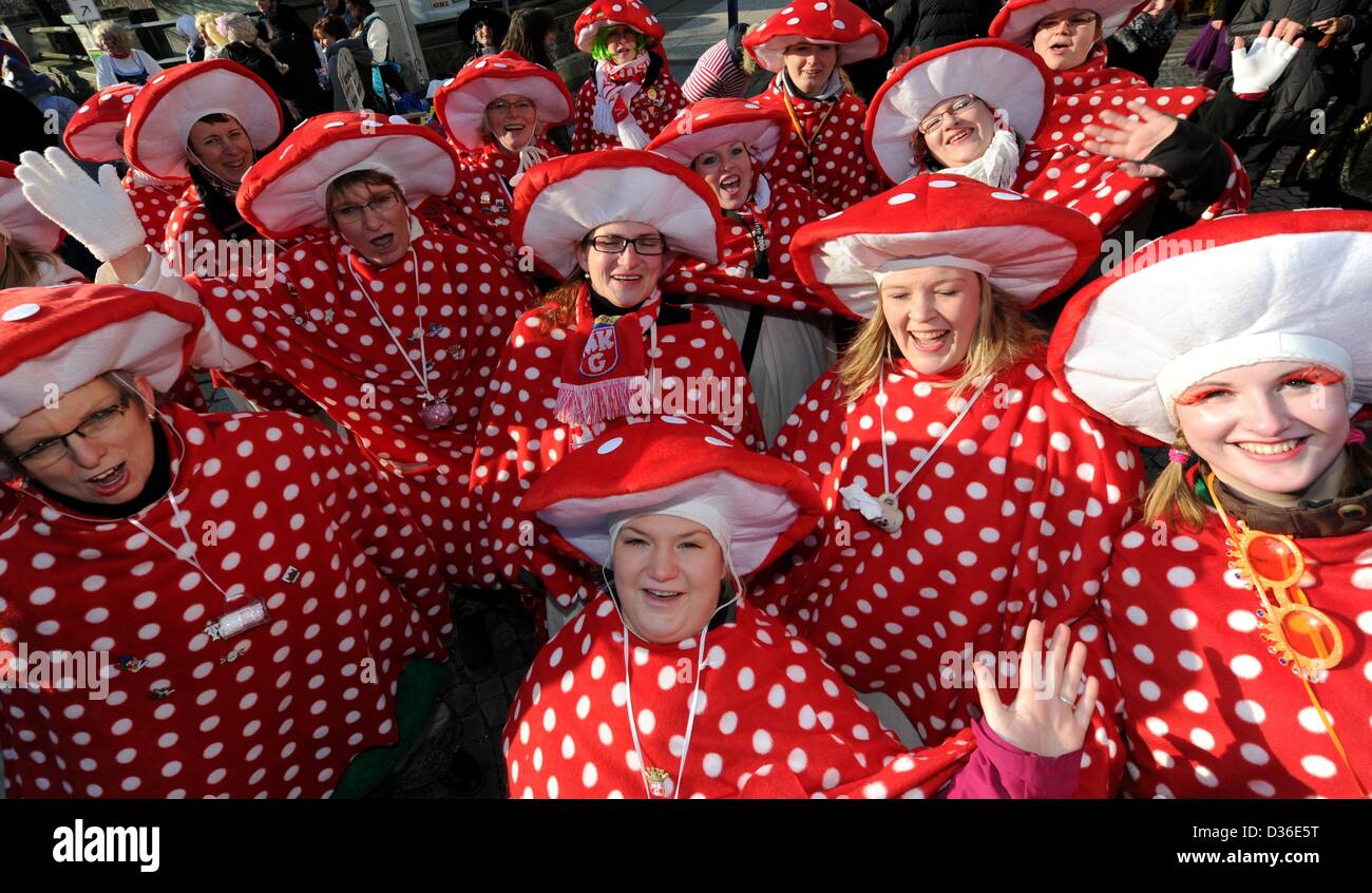 Carnival enthusiasts dressed as toadstools take part in the carnival ...