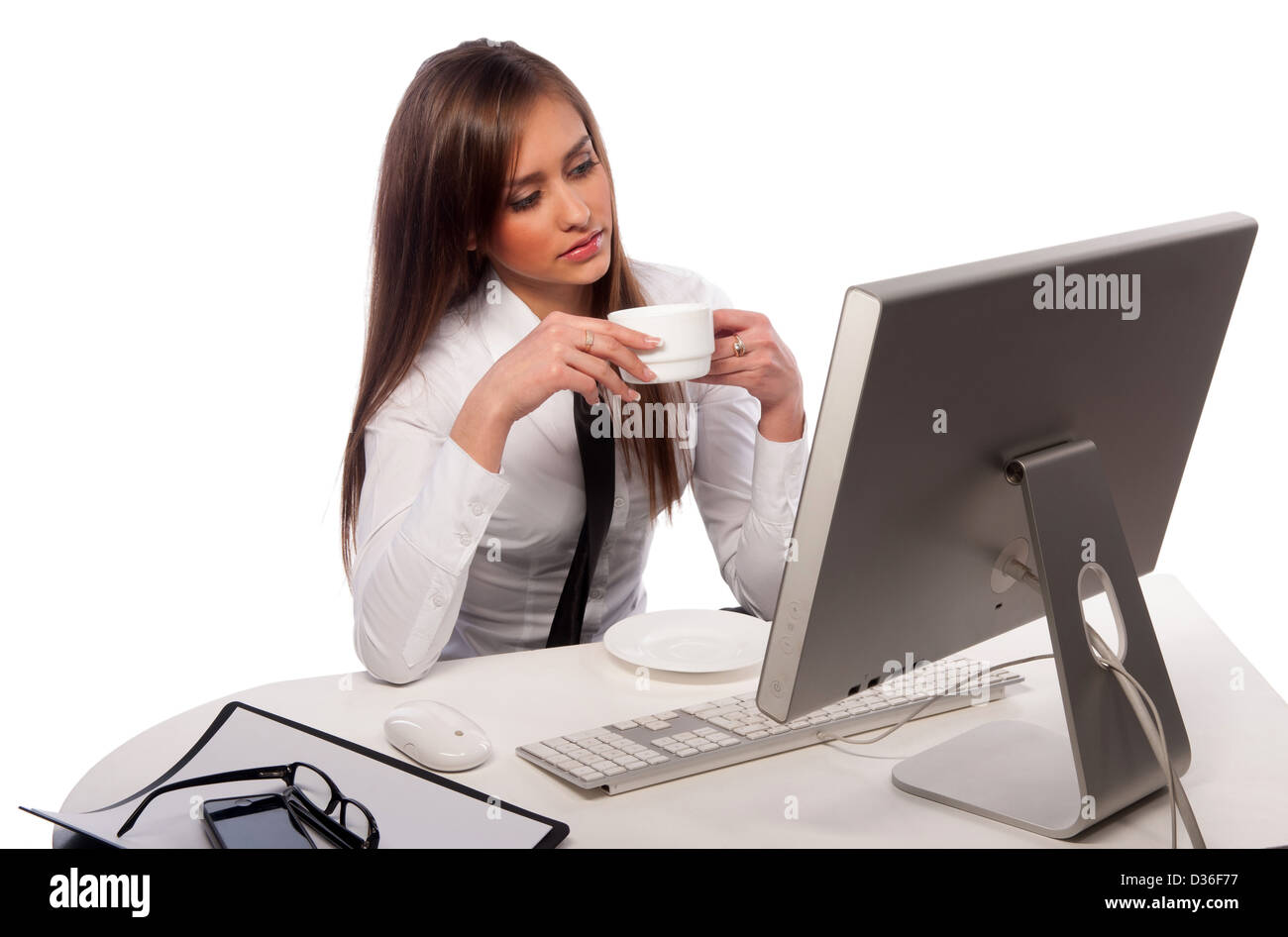 pretty girl works at the computer Stock Photo - Alamy