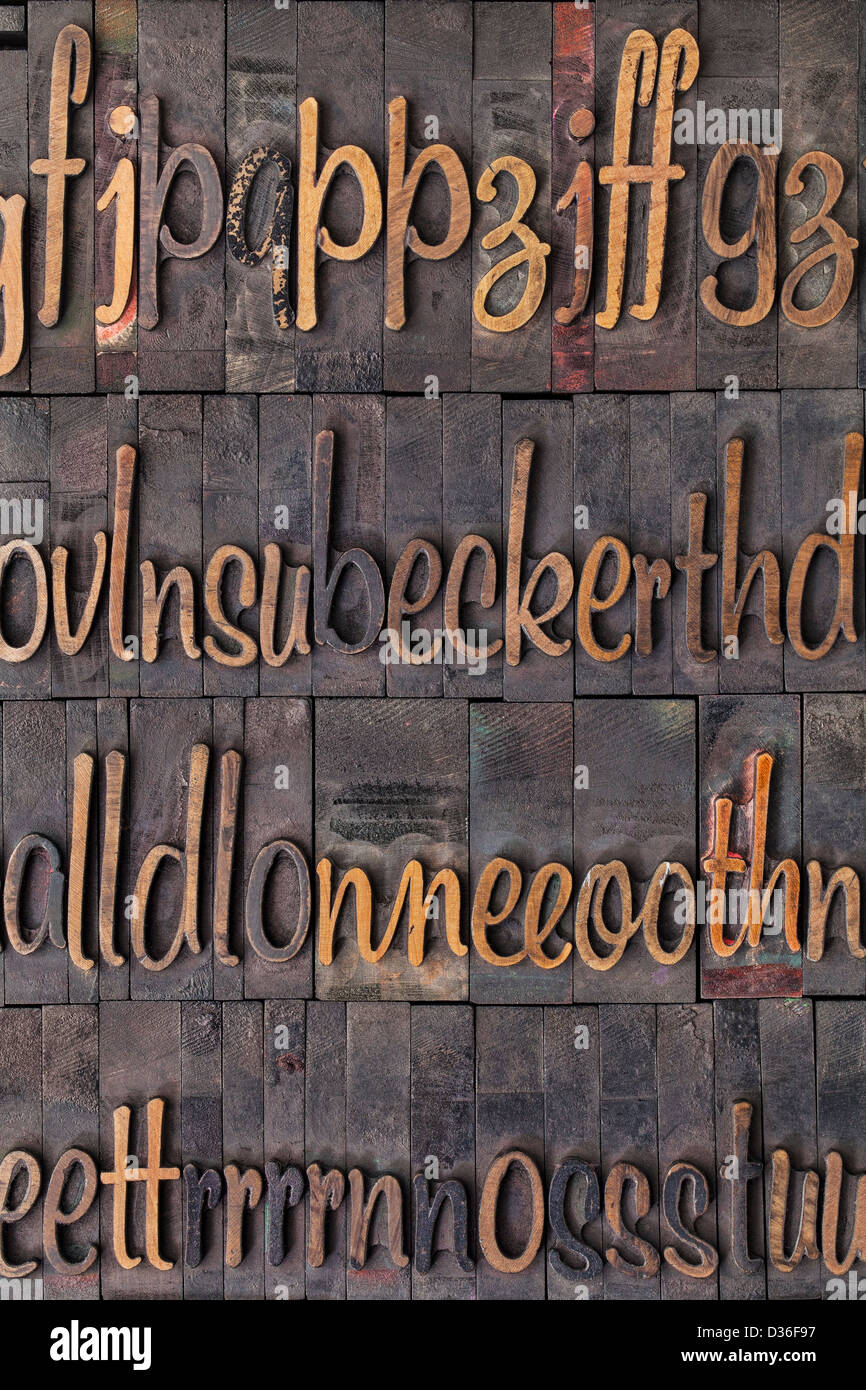 alphabet abstract in grunge letterpress wood type printing blocks ...