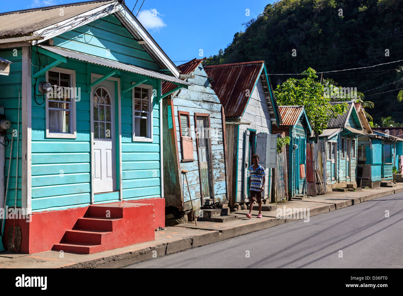 Traditional houses in the fishing village of Anse La Raye, St Lucia ...
