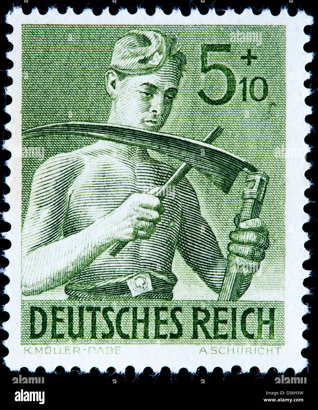Reich Labor Service Corpsmen, postage stamp, Germany, 1943 Stock Photo ...