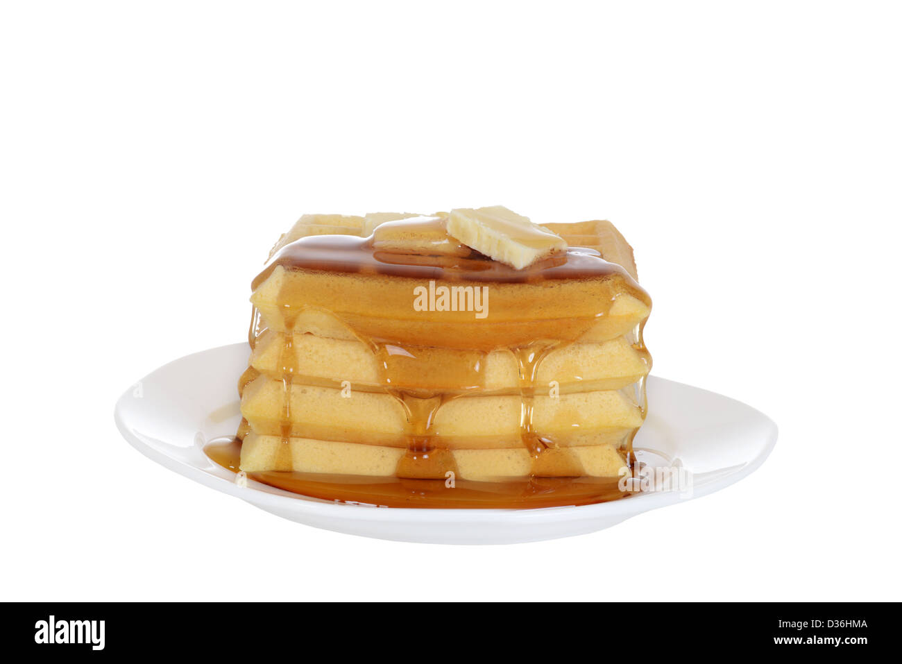 Isolated Waffles with butter and syrup Stock Photo - Alamy