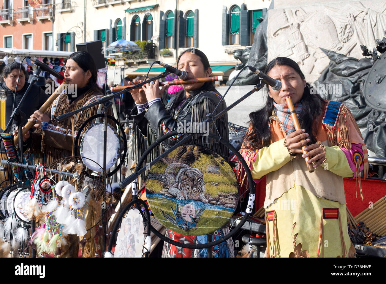 American Indian street performers Playing the flute Stock Photo - Alamy