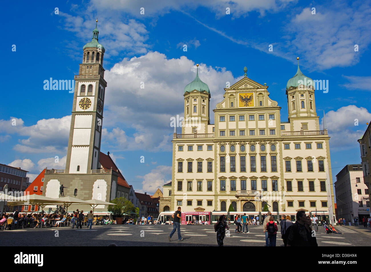 Augsburg, Rathausplatz, Town Hall Square, Perlach Tower, Town Hall ...