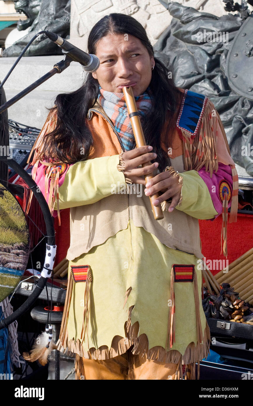 American Indian street performers Playing the flute Stock Photo - Alamy