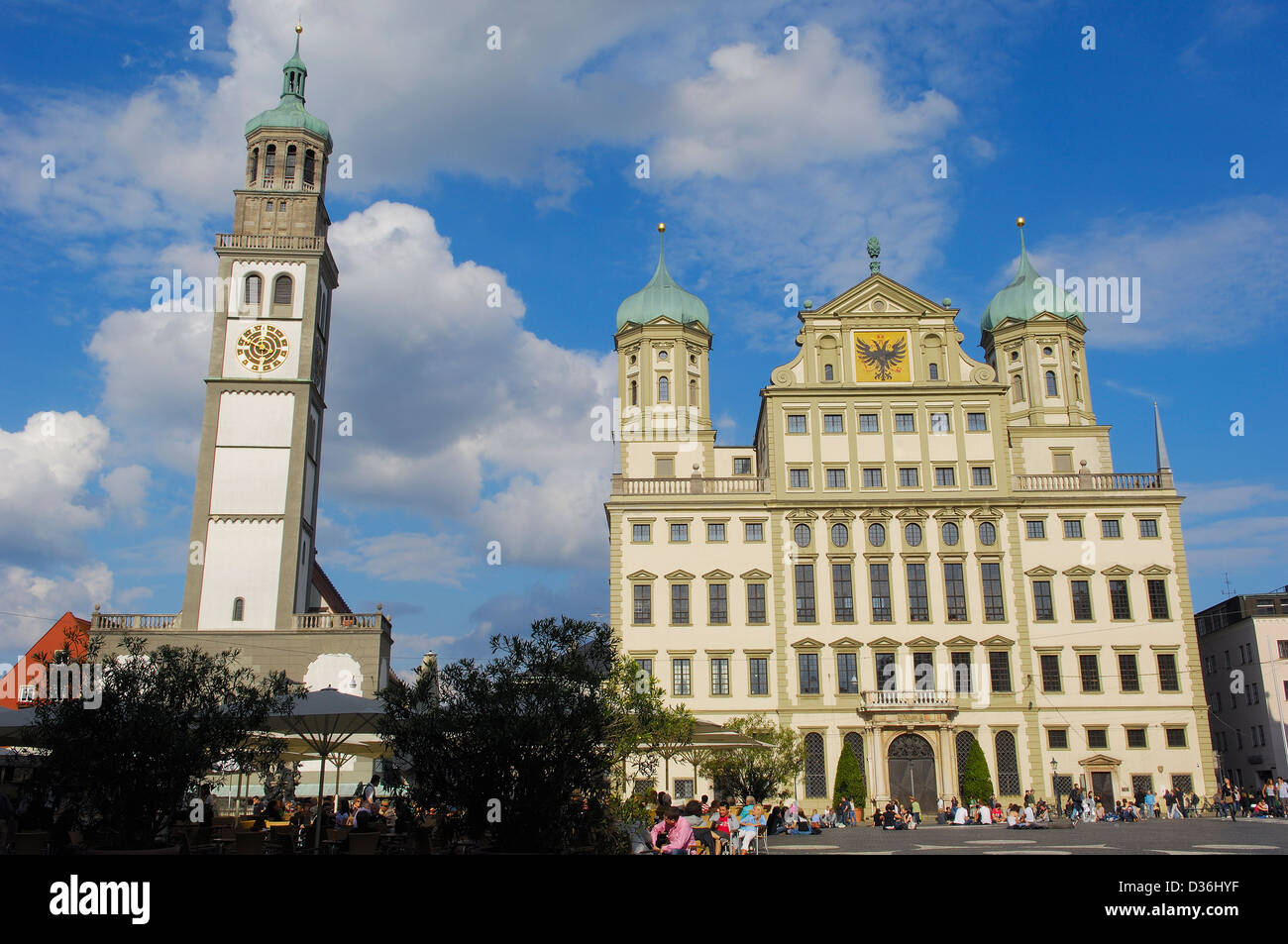 Augsburg, Rathausplatz, Town Hall Square, Perlach Tower, Town Hall ...