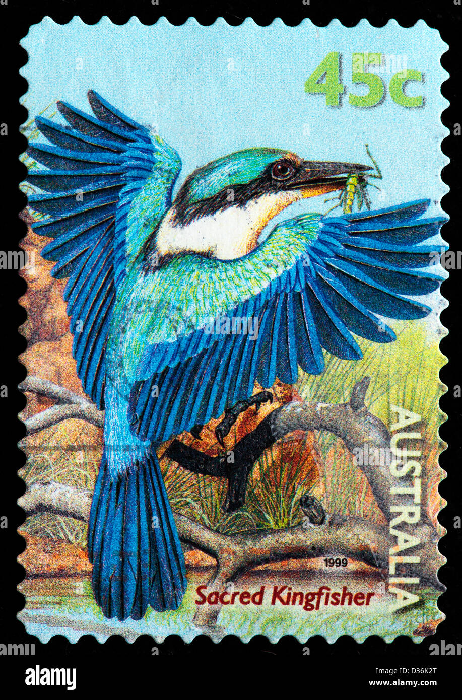 Sacred Kingfisher bird, postage stamp, Australia, 1999 Stock Photo - Alamy