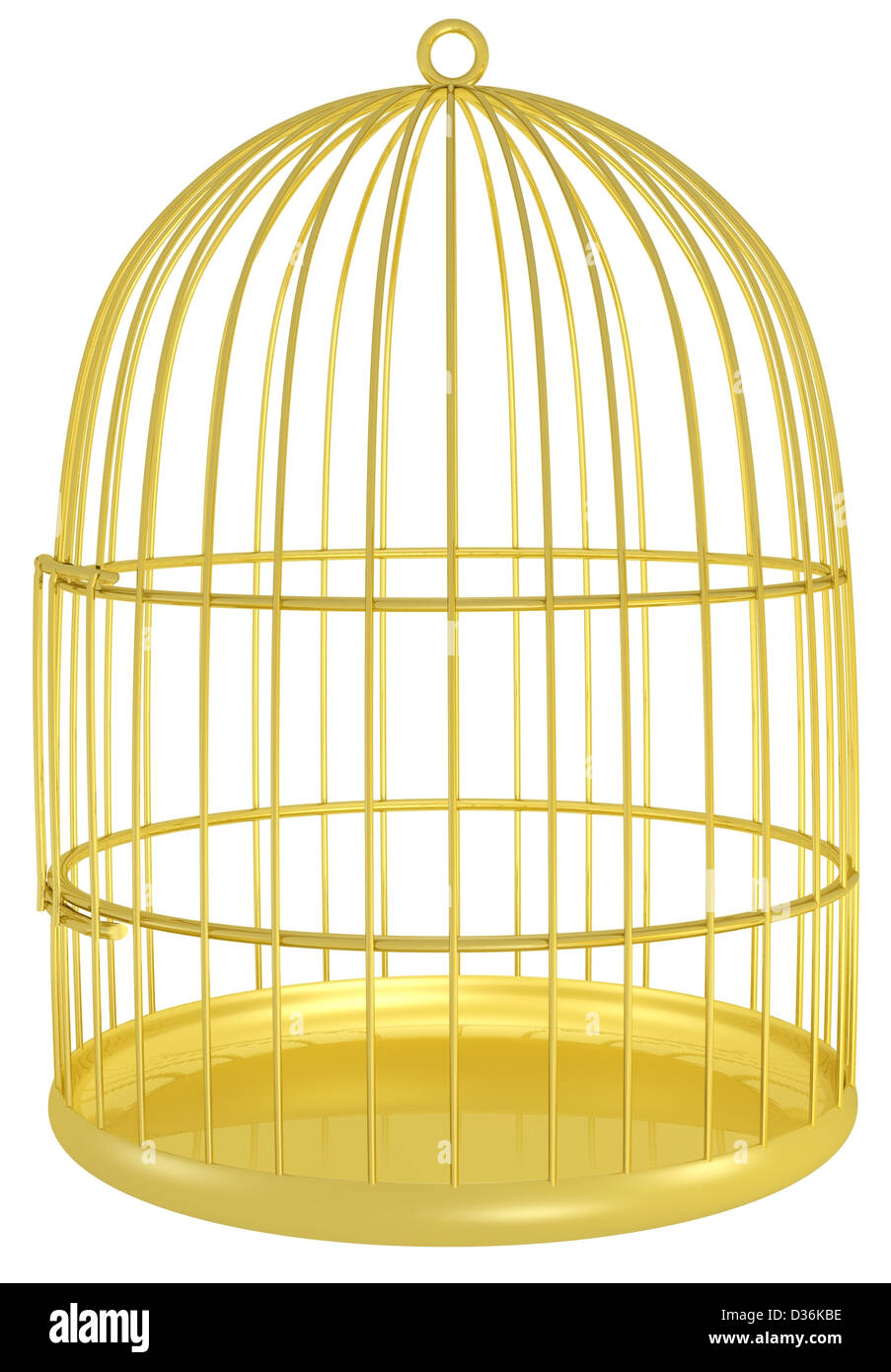 Empty golden cage for a bird Stock Photo - Alamy
