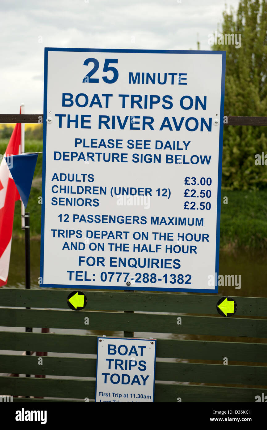 Tourist boat trips River Avon Sign UK Stock Photo - Alamy
