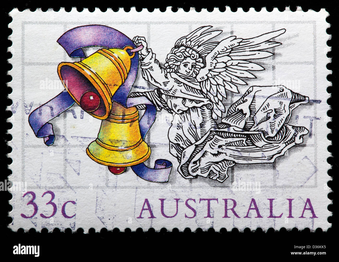 Angel with bells, Christmas, postage stamp, Australia, 1985 Stock Photo ...
