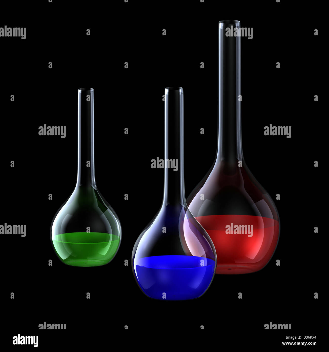 set of 3d rendered laboratory flasks with color liquids Stock Photo - Alamy