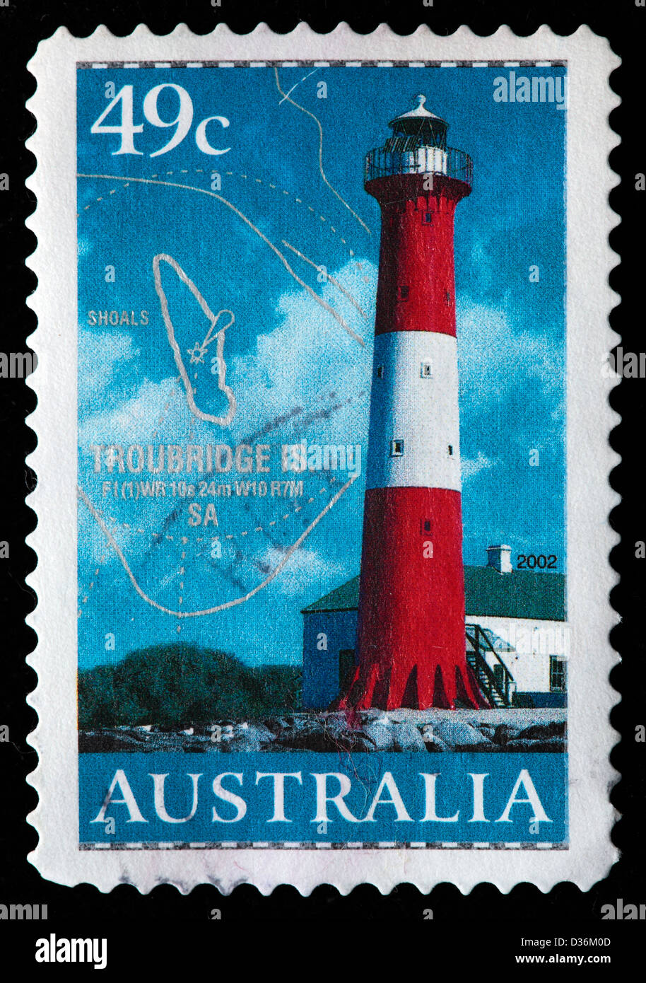 Troubridge Island, Lighthouse, postage stamp, Australia, 2002 Stock ...
