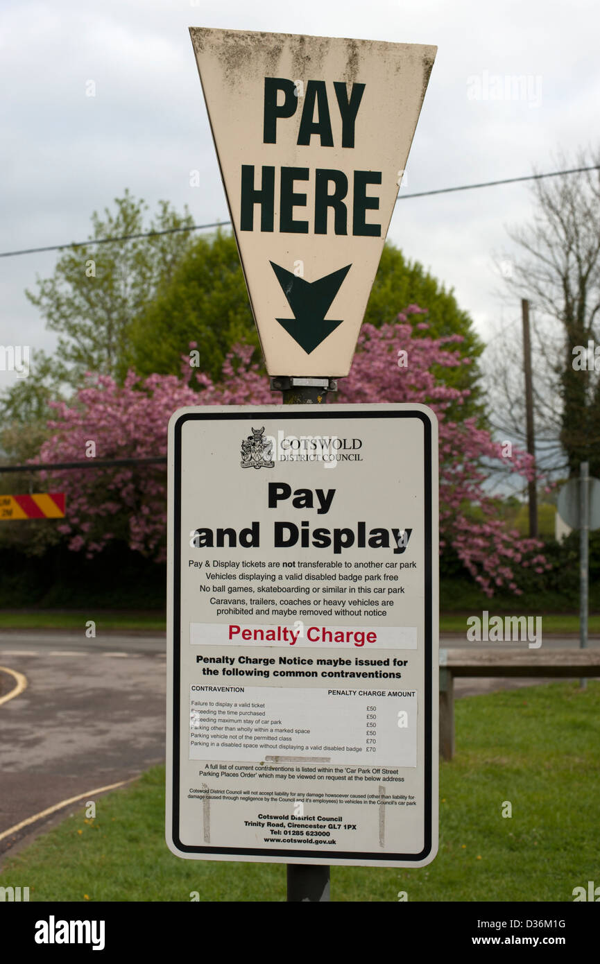 Cotswold District Council Pay And Display Here Sign Stock Photo - Alamy