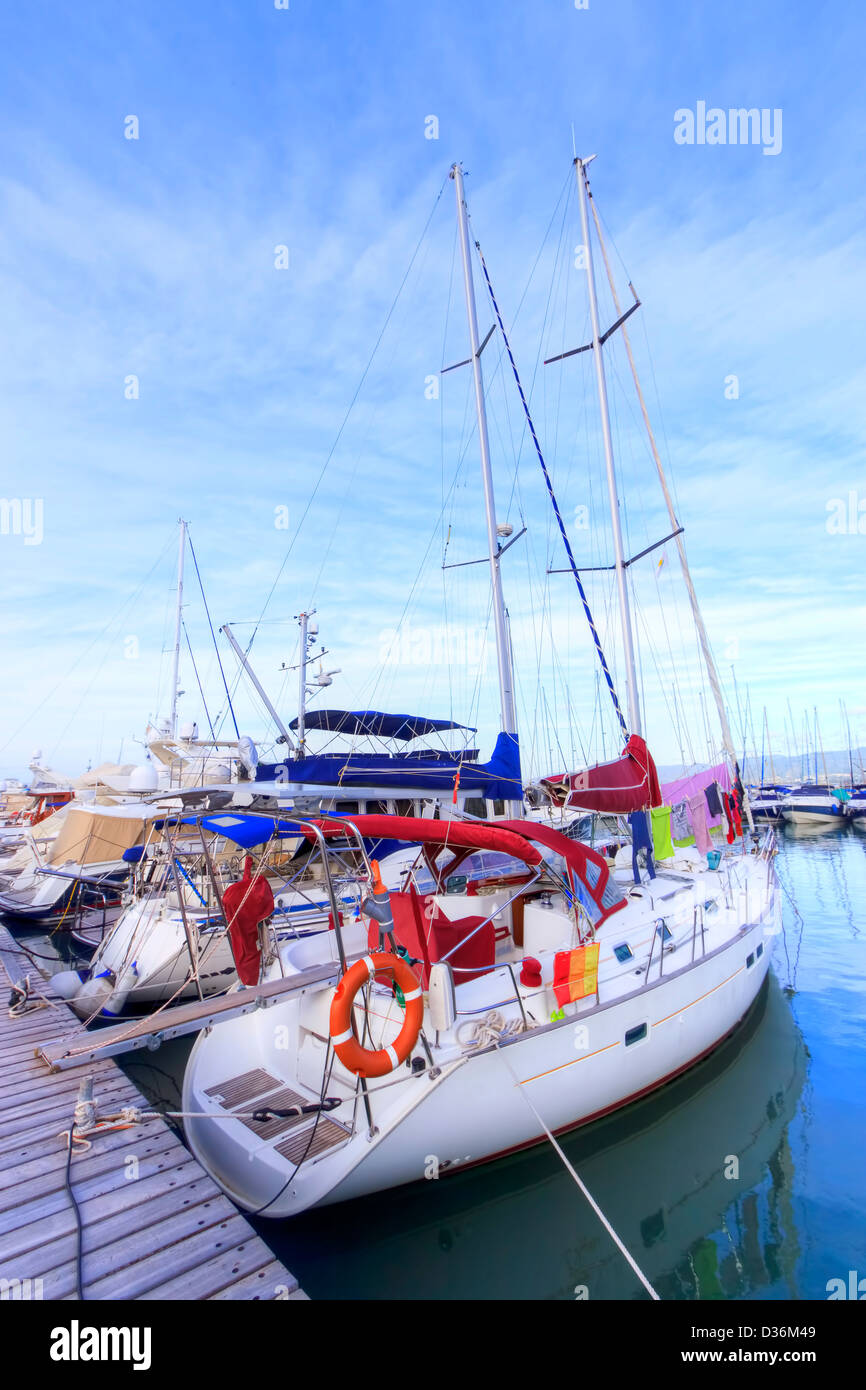 Living on the sea - laundry hung on a rope of a sailing boat Stock ...