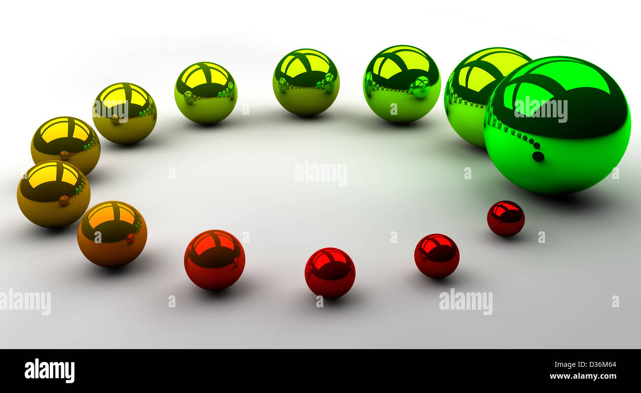 Concept of growth in colored chrome balls Stock Photo - Alamy