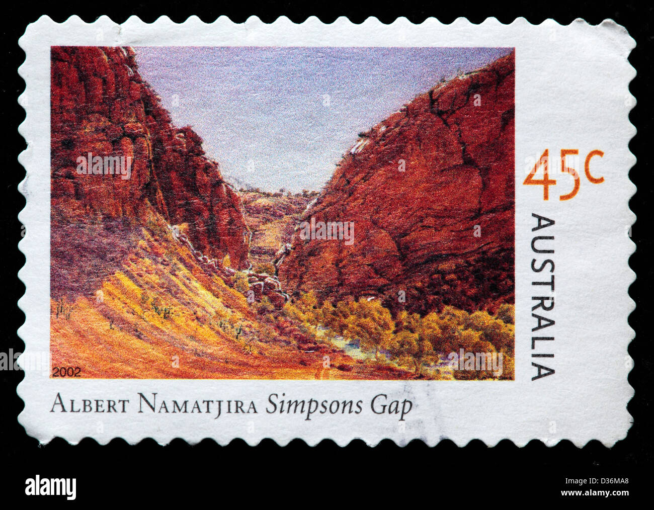 Simpsons Gap, Watercolor Painting by Albert Namatjira, postage stamp ...
