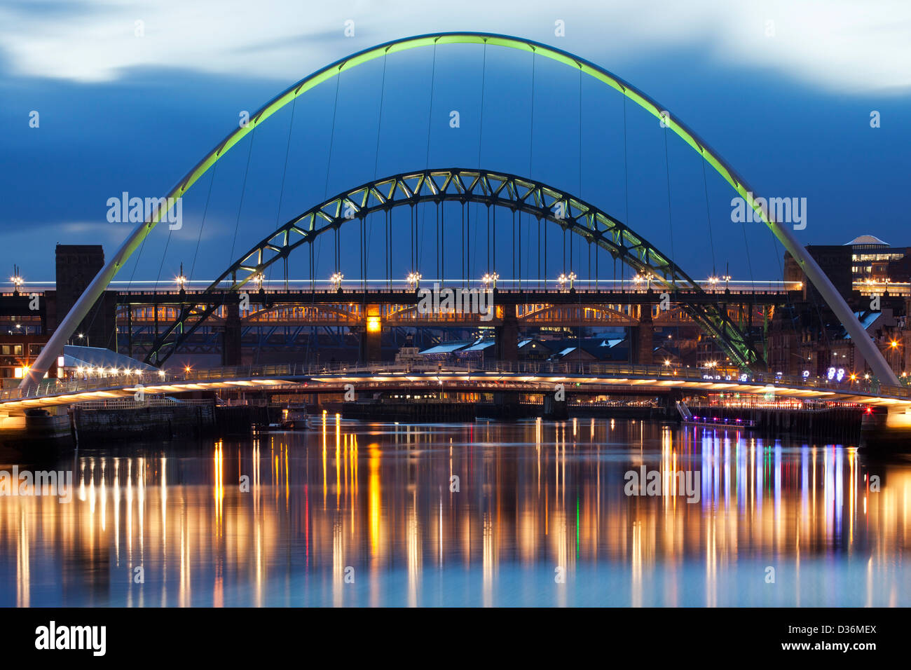 Millennium Bridge, Gateshead, illuminated after dark Stock Photo - Alamy