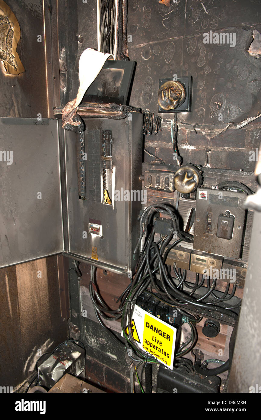 Factory Electricity fuse board fire burnt Stock Photo - Alamy