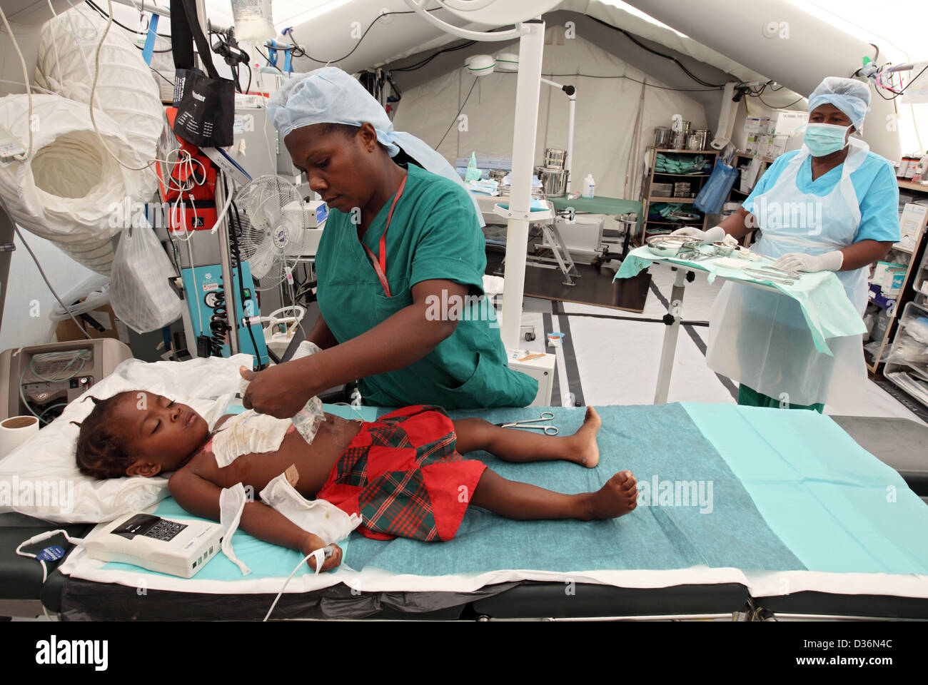 Carrefour, Haiti, treatment of burn injury to a girl in the operating ...